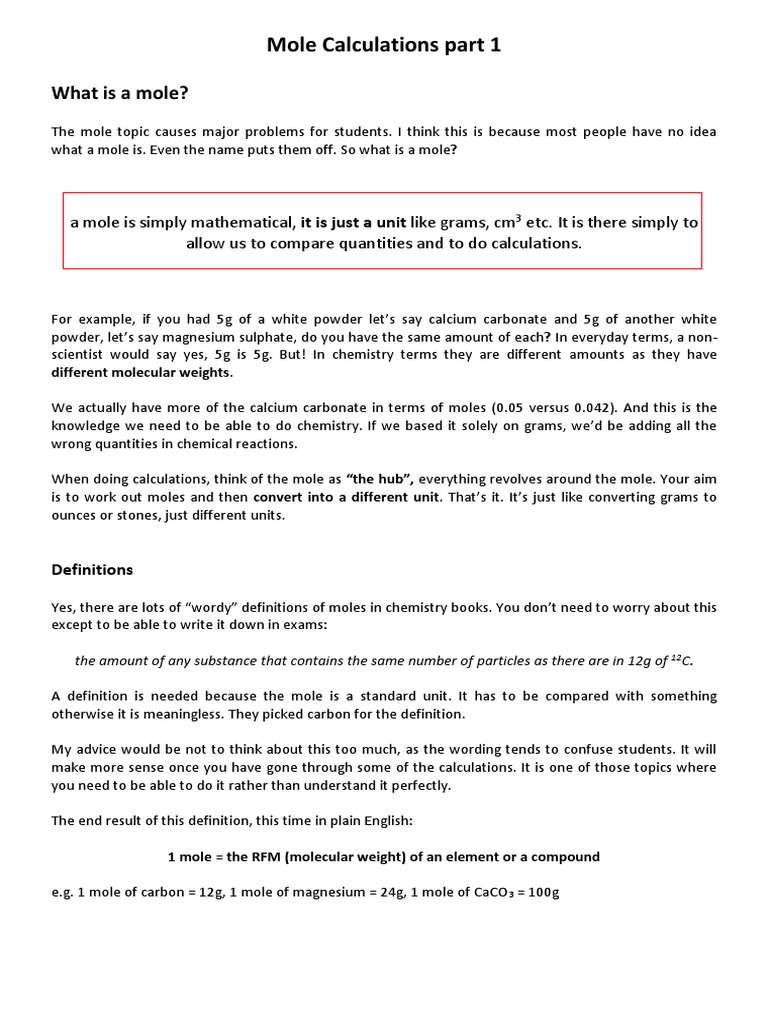 Mole Calculations Part 1 Edexcel | PDF | Mole (Unit) | Molecules