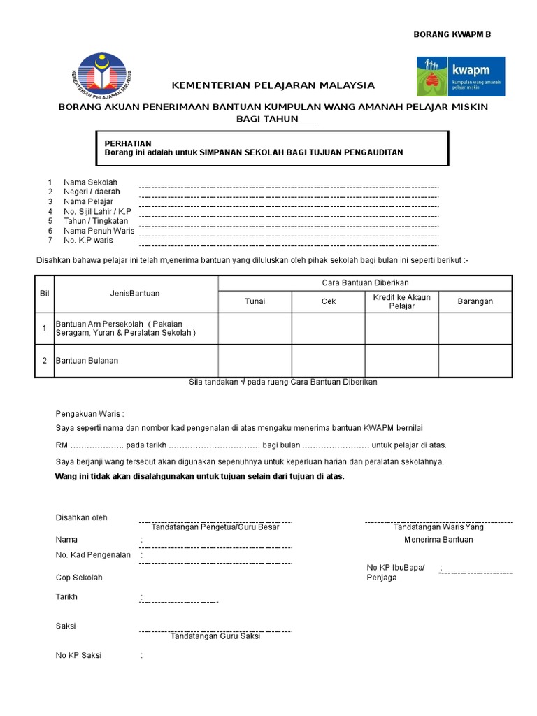 Borang Kwapm B - Pengesahan Terima | PDF | Pengelolaan Keuangan & Uang