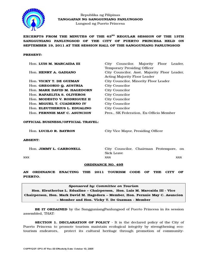 Tourism Code of Puerto Princesa | PDF | Bathroom | Tourism