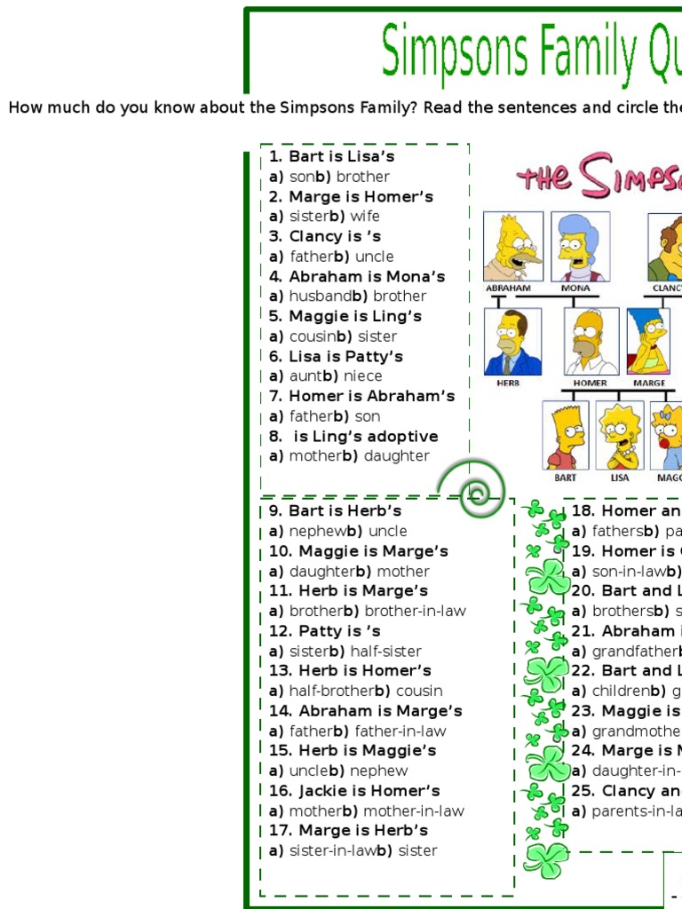 How Much Do You Know About The Simpsons Family? Read The Sentences and ...