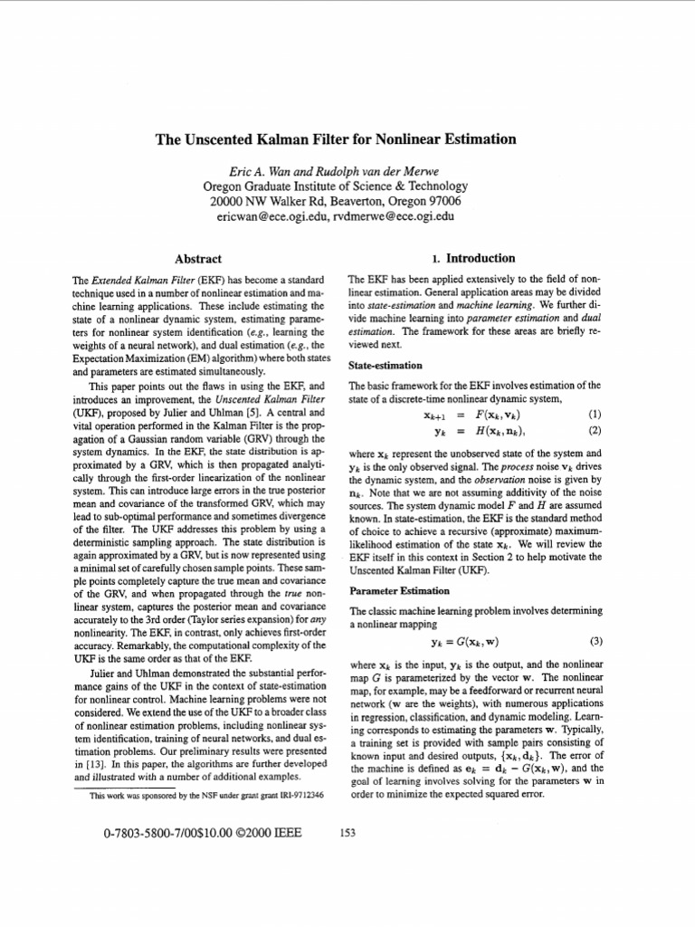 Unscented Kalmana Filter | PDF | Kalman Filter | Applied Mathematics