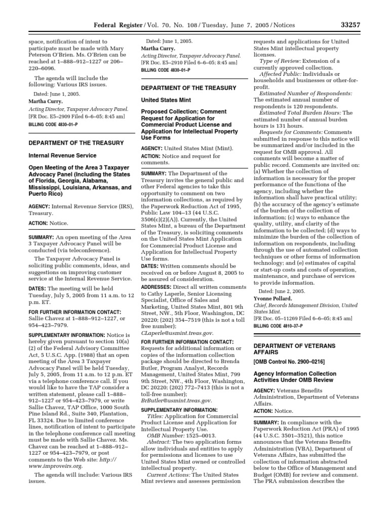 Federal Register / Vol. 70, No. 108 / Tuesday, June 7, 2005 / Notices ...