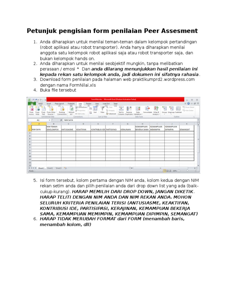 Petunjuk Pengisian Form Penilaian Peer Assesment | PDF