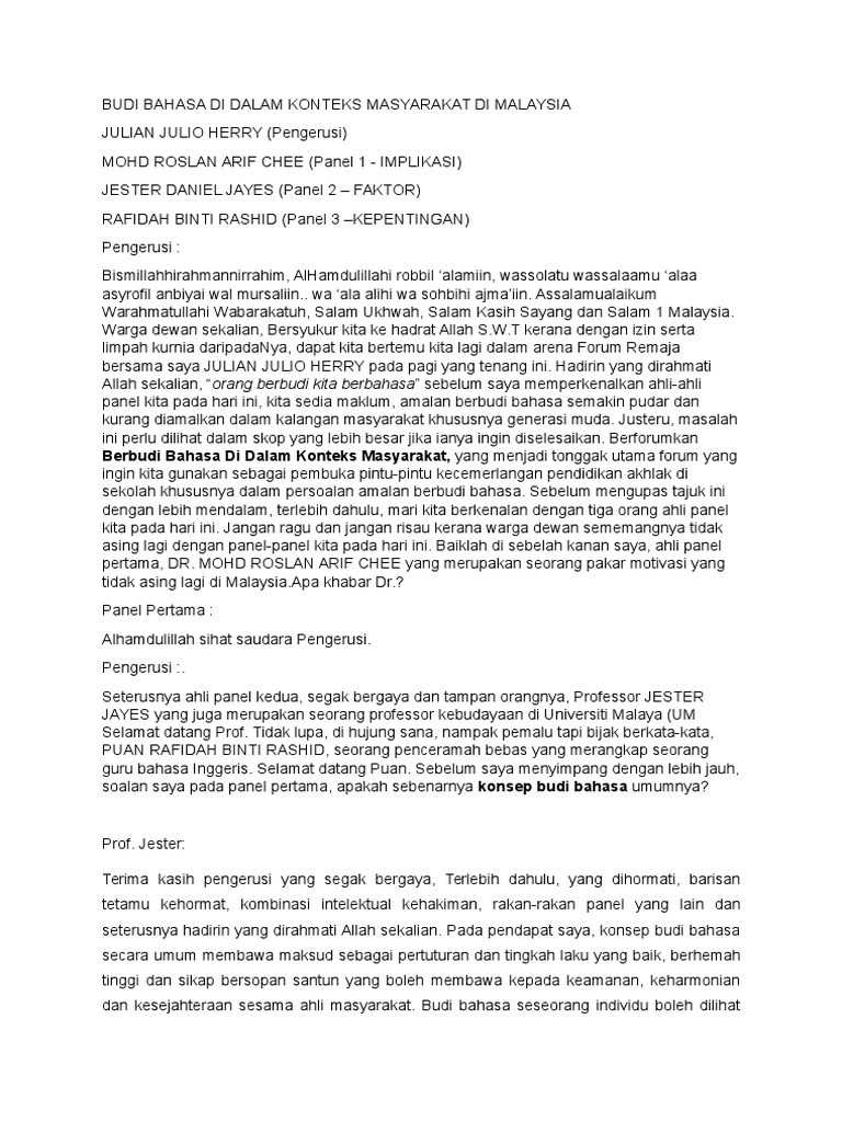 Skrip Forum Mpu Budi Bahasa | PDF | Karier & Perkembangan