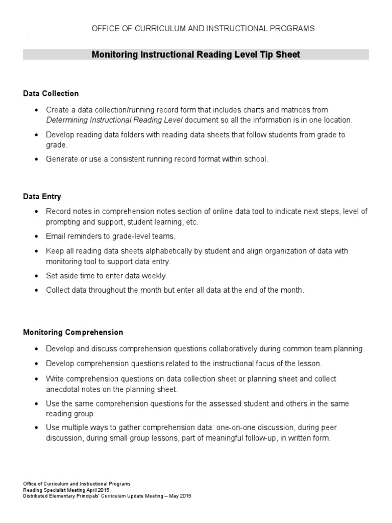 Monitoring Instructional Reading Levels | PDF | Reading Comprehension ...