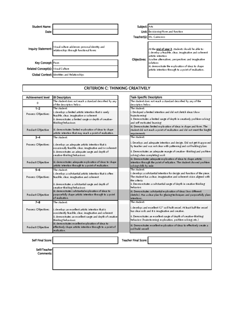 Coil Vessel Rubric | PDF | Brainstorming | Self