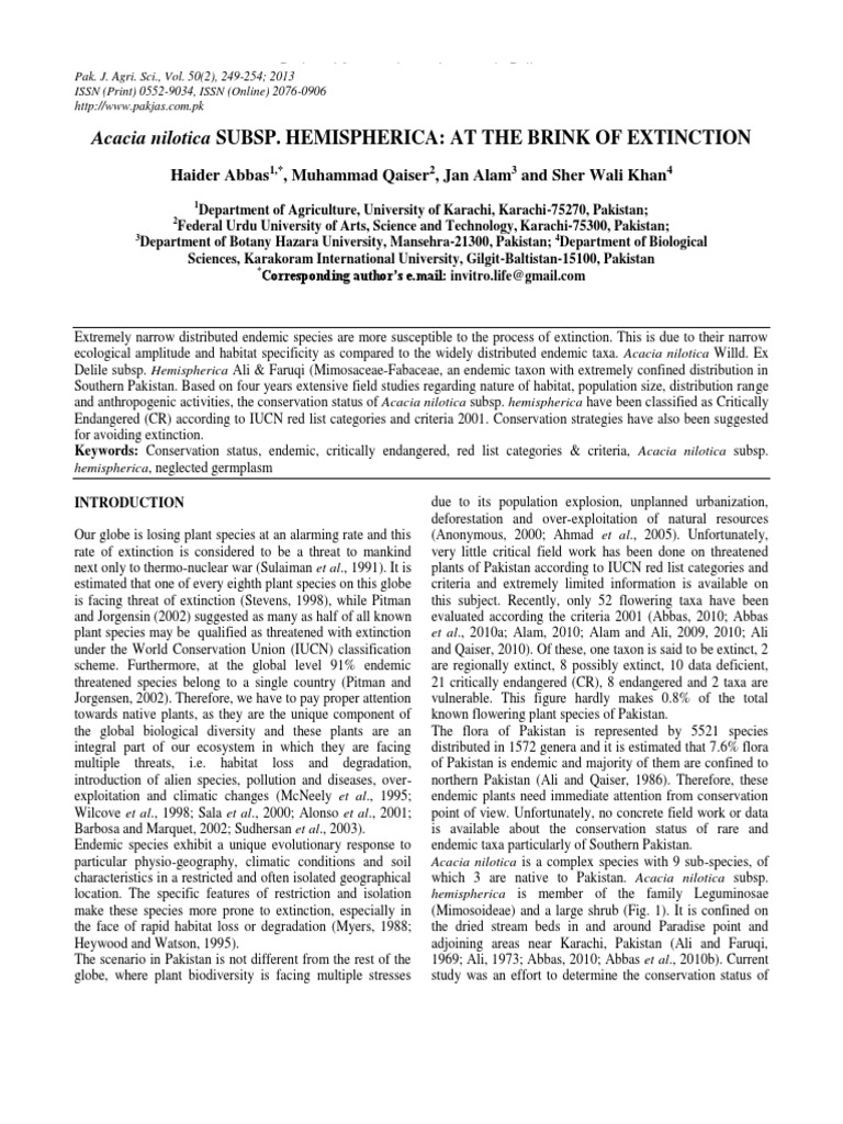 Acacia Nilotica Subsp Hemispherica at The Brink of Extinction | PDF ...