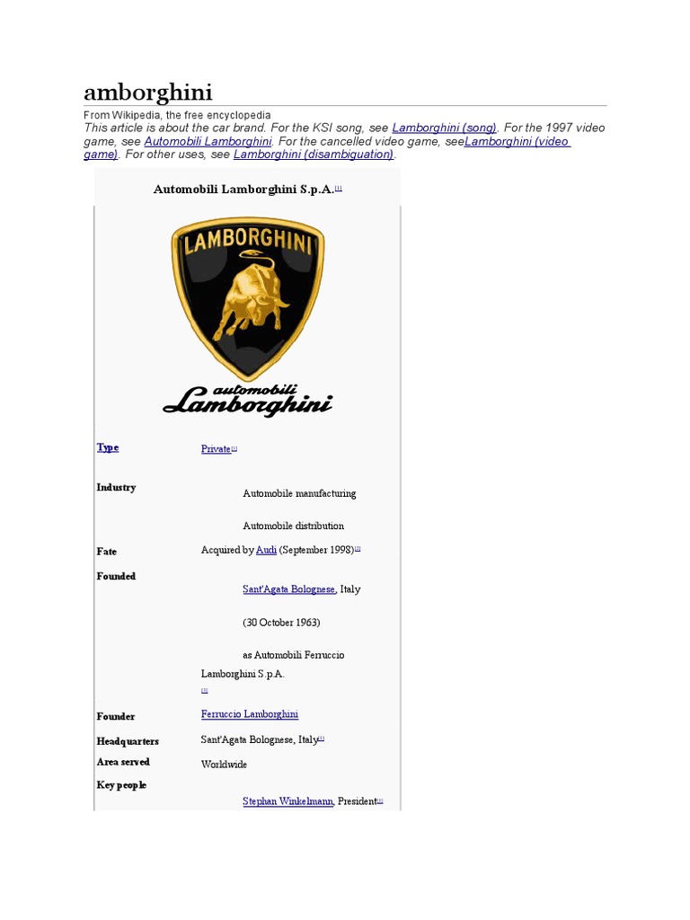 Lamborghini | PDF | Sports Car Manufacturers | Car Manufacturers