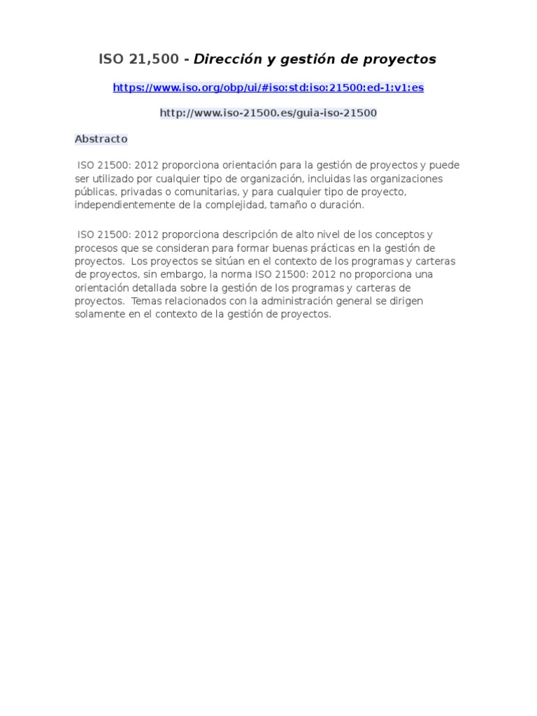 Normas ISO 21500 y 31000 | PDF | Organización internacional para la ...