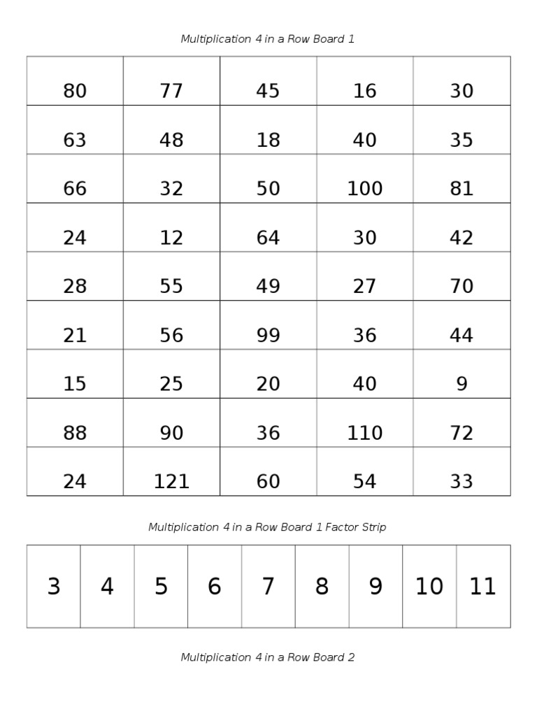 Multiplication 4 in A Row | PDF