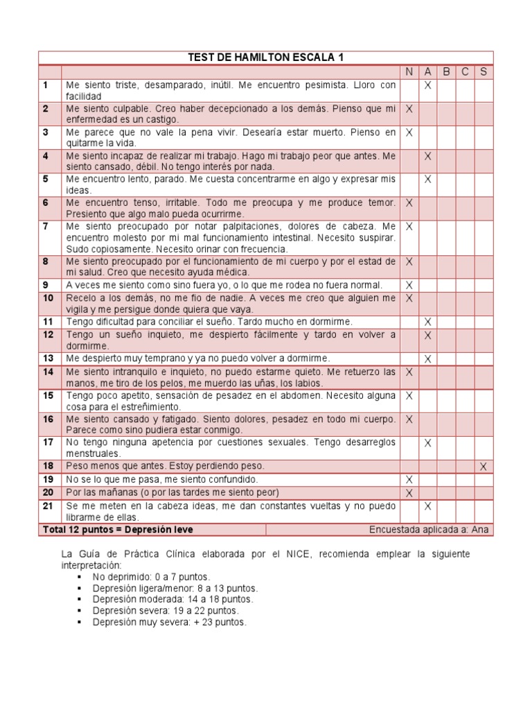 PDF Test de Hamilton Fases y Thomas Olmes | PDF | Depresión (estado de ...