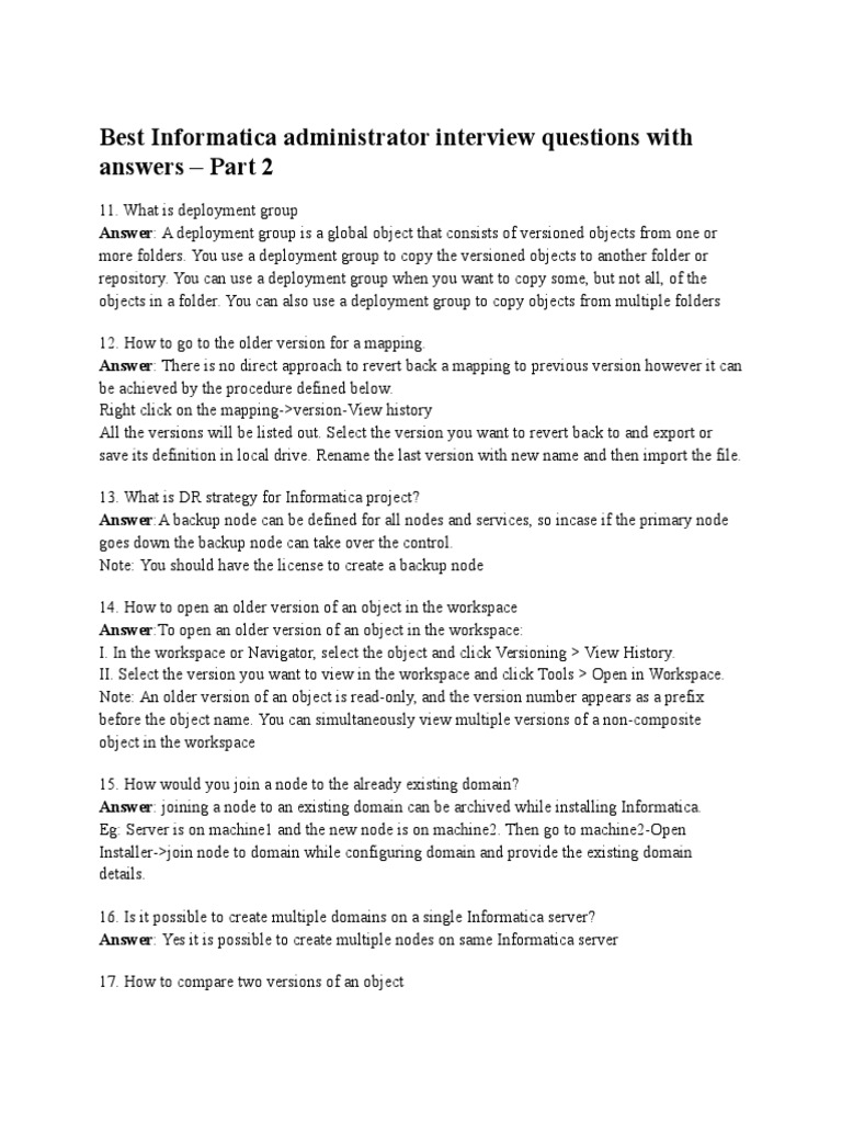 Best Informatica Administrator Interview Questions With Answers - Part 2 | PDF | Version Control ...