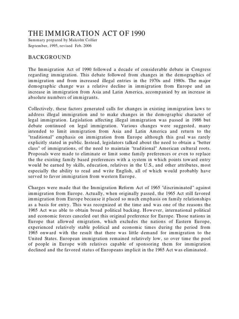 Ato de Imigração de 1990 | PDF | Immigration | The United States