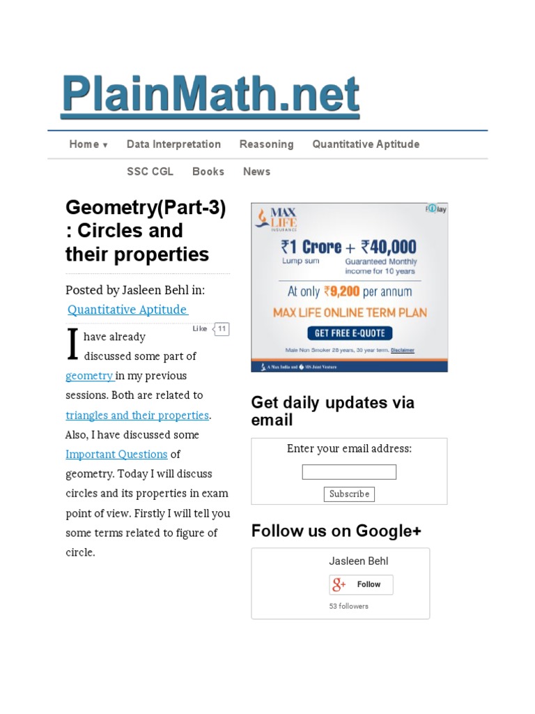 Geometry (Part-3) Circles and Their Properties | PDF | Circle ...