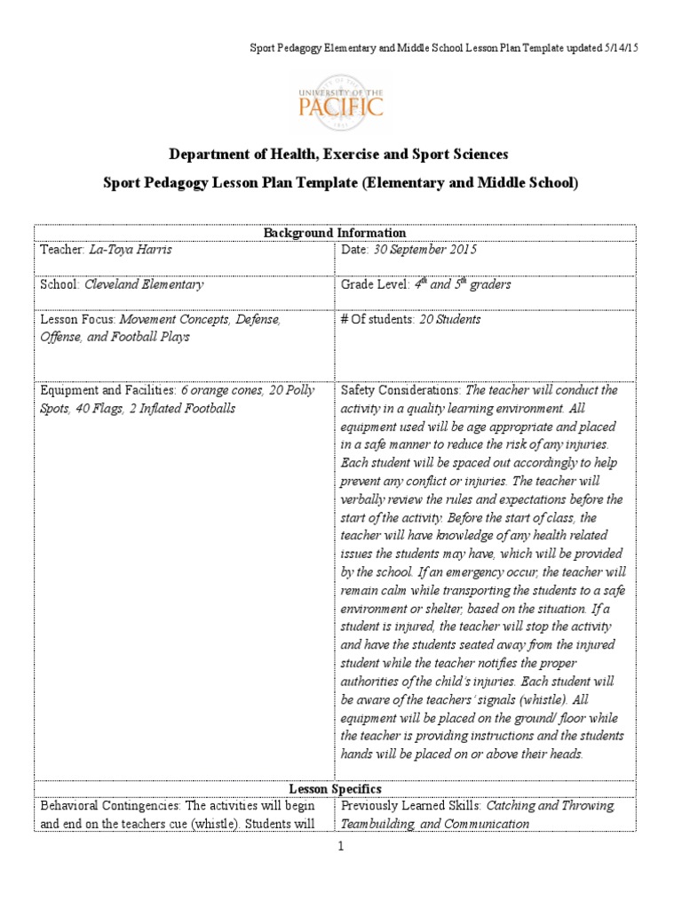 WSI Lesson Plan for Football Skills | PDF | Lesson Plan | Physical ...