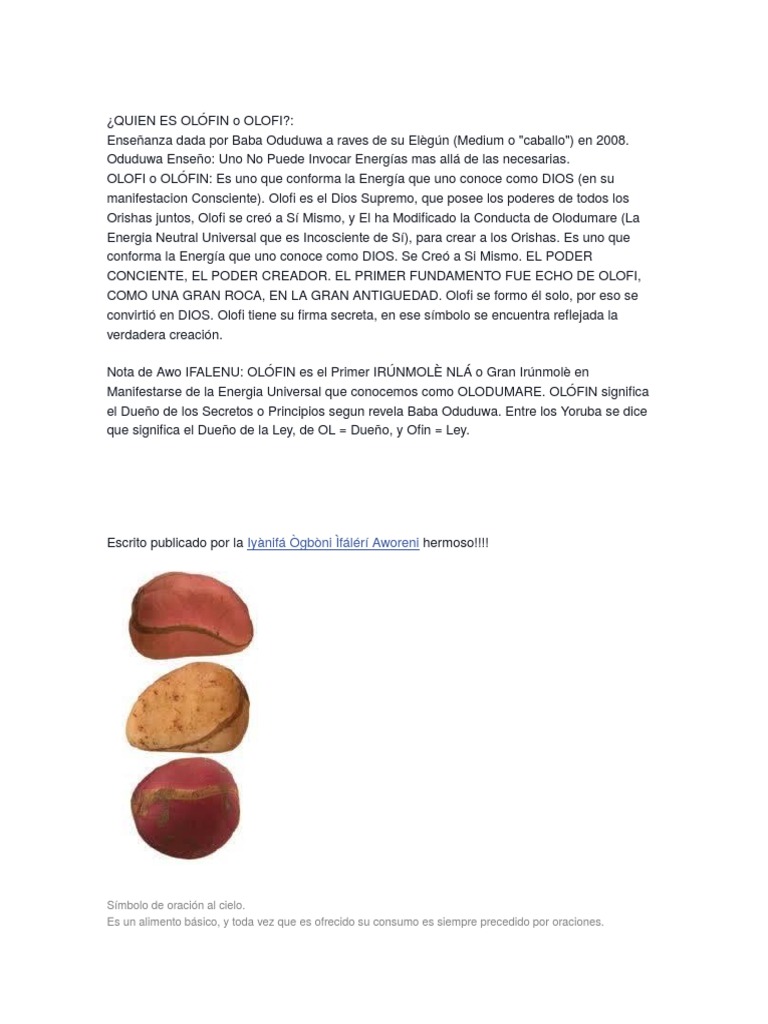Quien Es Olófin o Olofi | Descargar gratis PDF | Dios | Creencia ...