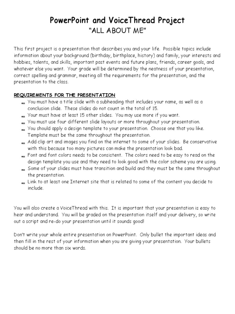 Powerpoint Project - All About Me | PDF | Communication | Cognition