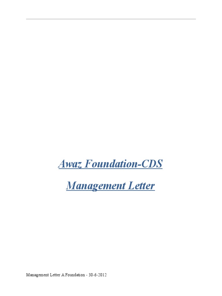 Awaz Foundation-CDS Management Letter | PDF | Audit | Cheque