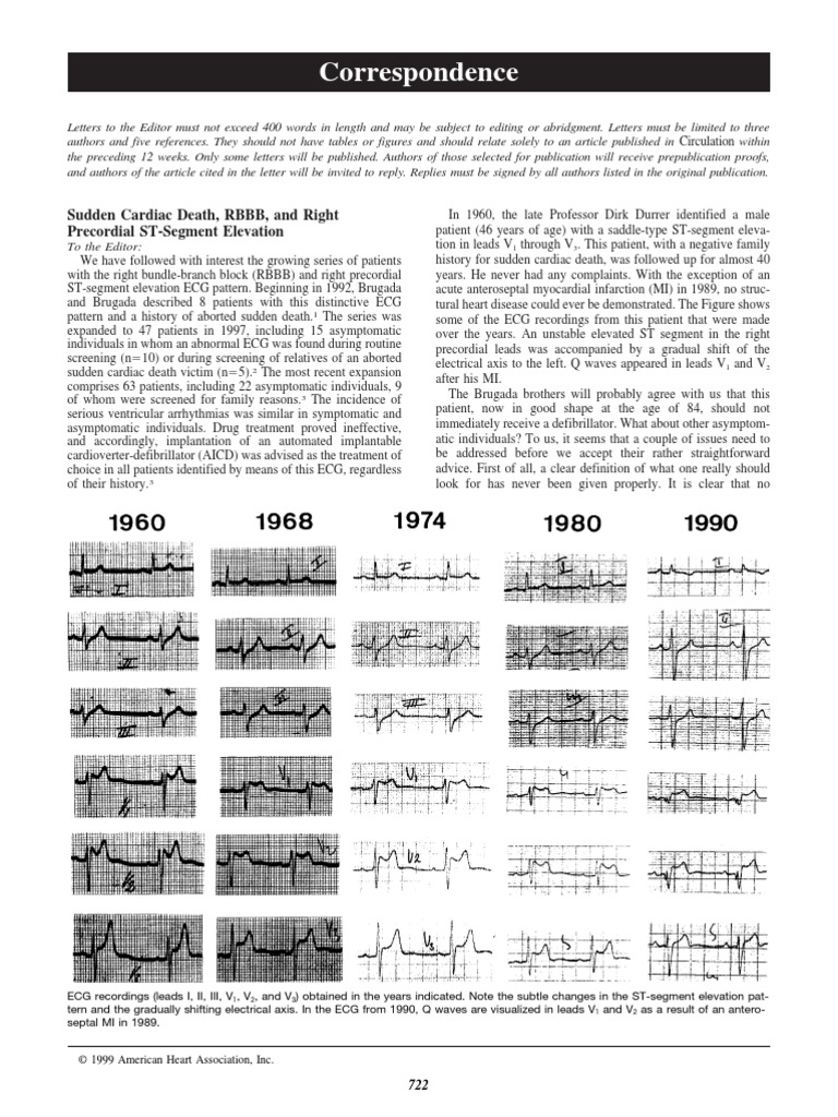 Correspondence: Sudden Cardiac Death, RBBB, and Right Precordial ST ...