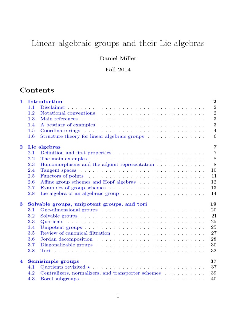 Linear Algebraic Groups and Their Lie Algebras | PDF | Lie Algebra ...