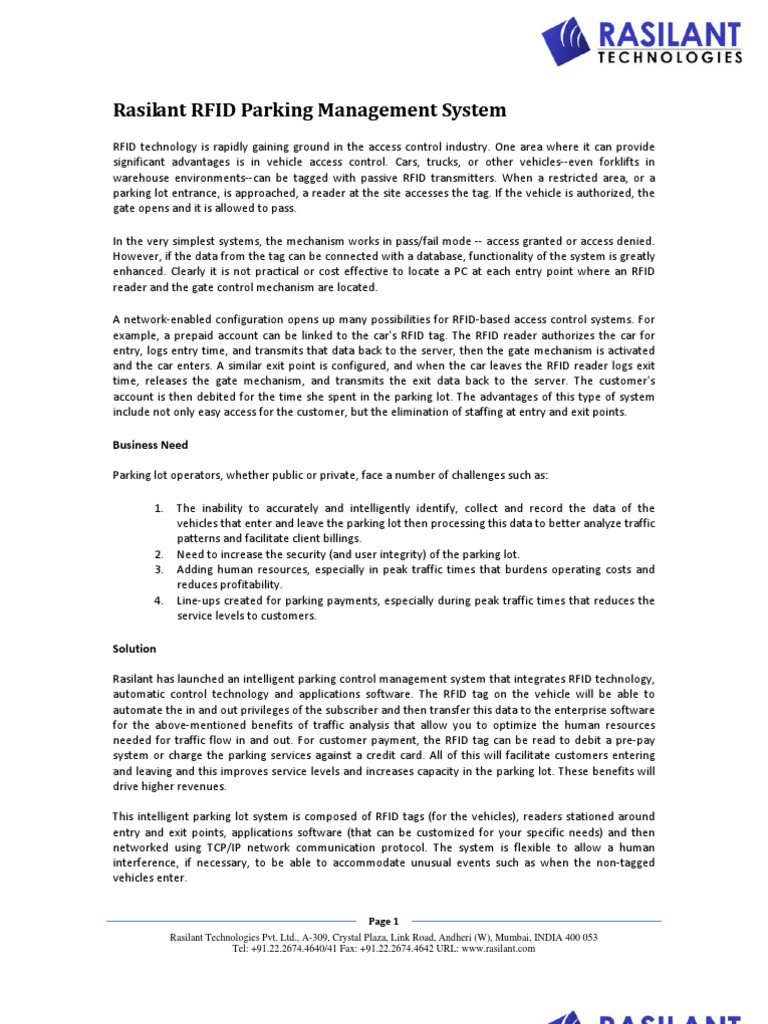 Whitepaper - RFID in Parking Management | PDF | Radio Frequency ... Whitepaper - RFID in Parking Management | PDF | Radio Frequency ...