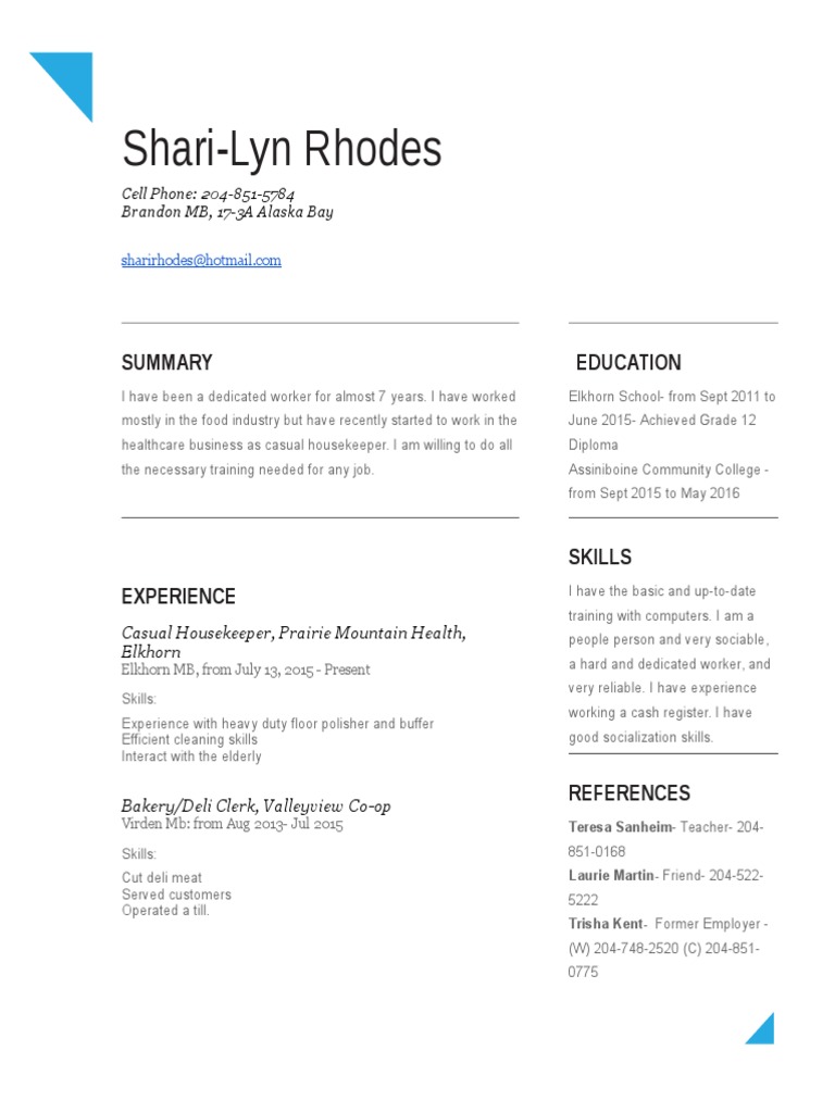 "Shari-Lyn Rhodes: Experienced Worker in Food and Healthcare" | PDF ...