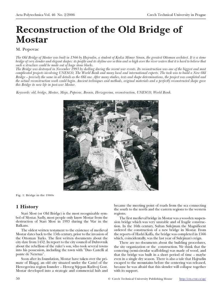 Reconstruction of The Old Bridge of Mostar PDF | PDF