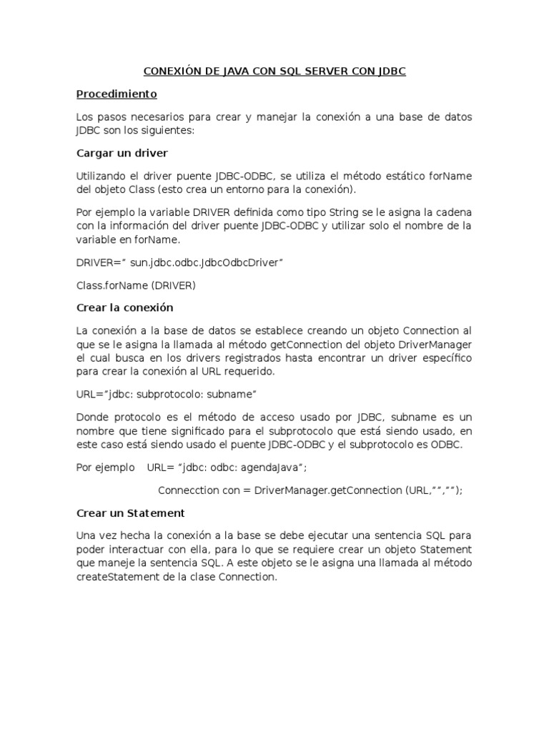 Conexión de Java Con SQL Server Con JDBC | PDF | Java (lenguaje de ...