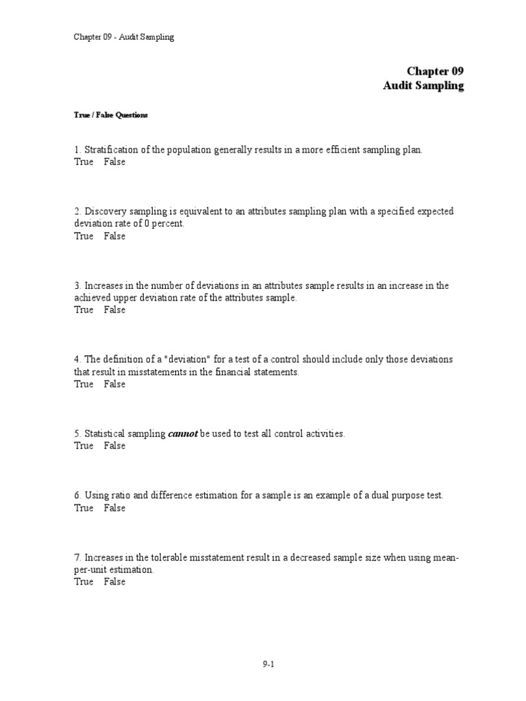Chapter 9 Audit Sampling | PDF | Audit | Risk