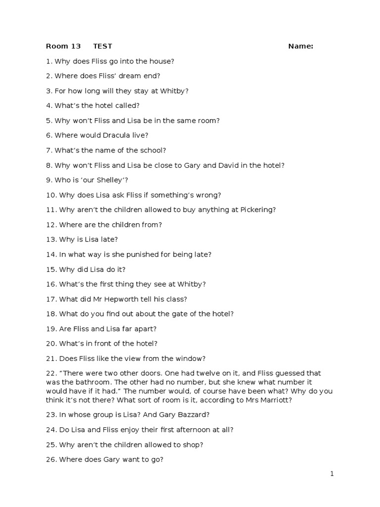 Room 13 Test Parts 1 and 2 | PDF