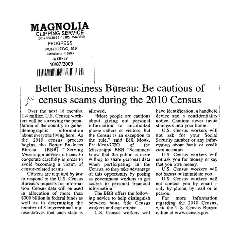 Avoid Census Scams: BBB Tips | PDF | United States Census Bureau | Census