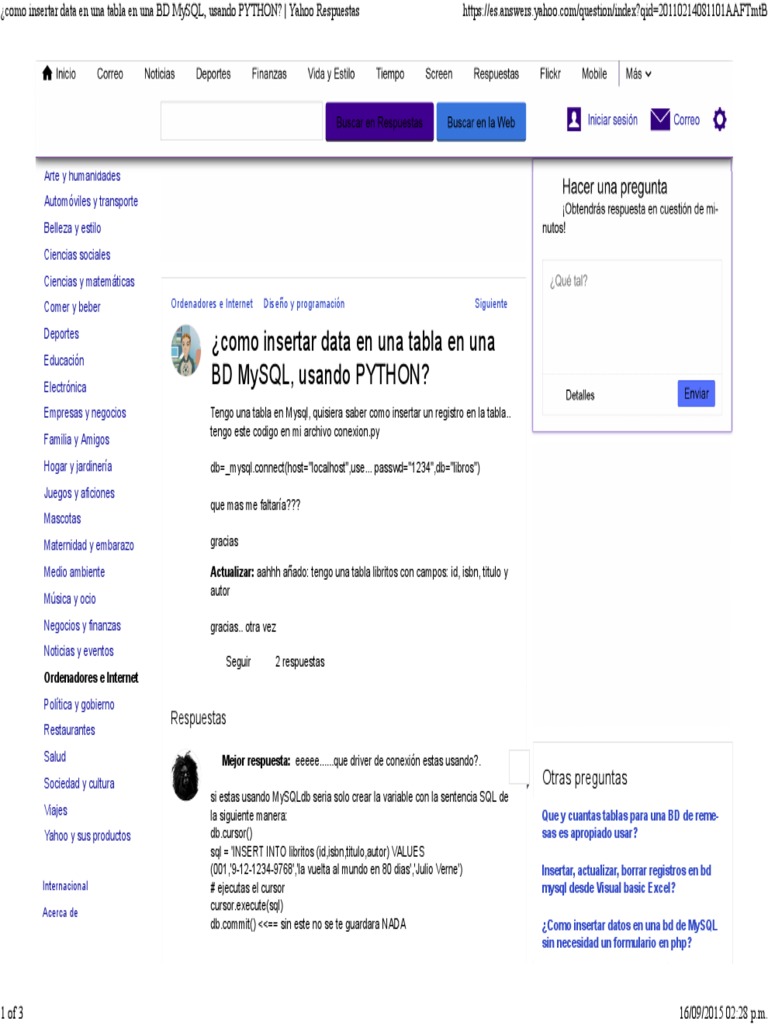 Como Insertar Data en Una Tabla en Una BD MySQL, Usando PYTHON | PDF ...
