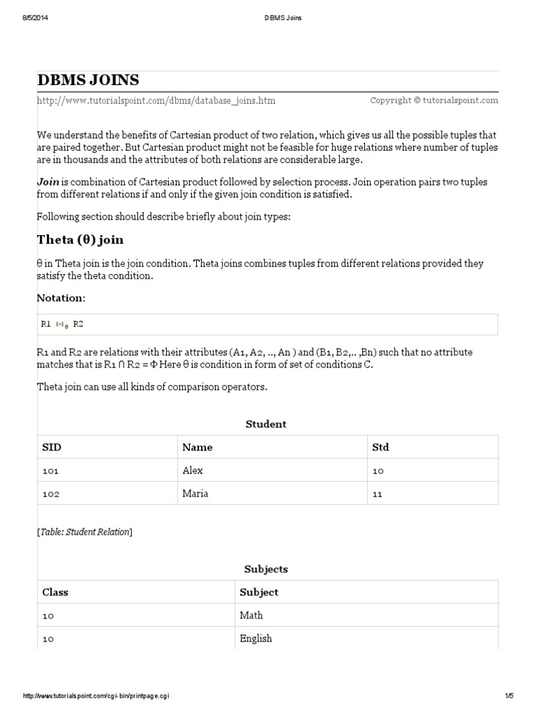 Dbms Joins: Theta (θ) join | PDF | Computer Data | Software