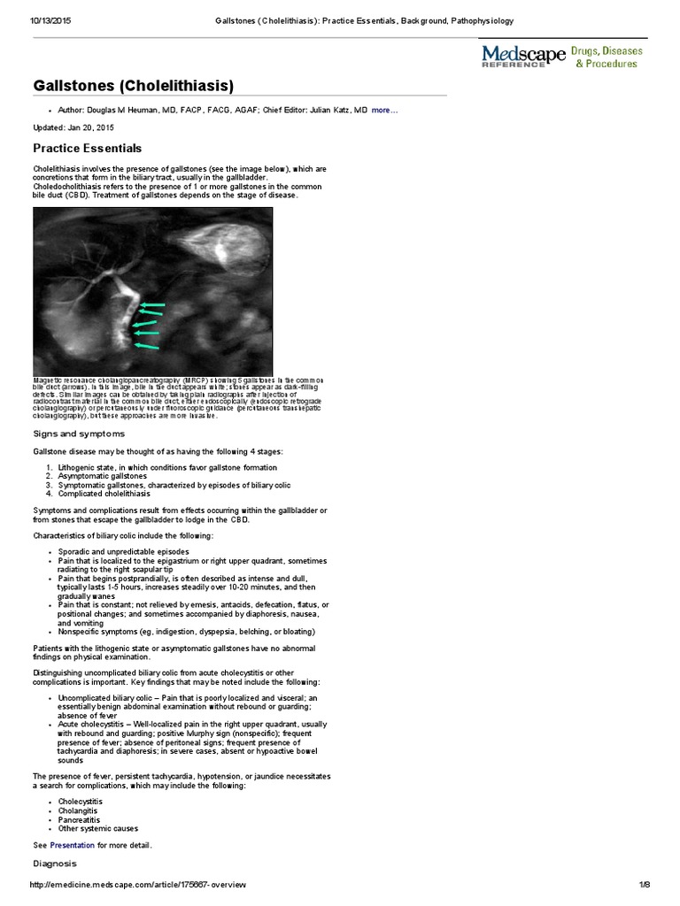 Gallstones (Cholelithiasis) - Practice Essentials, Background, Pathophysiology | PDF ...