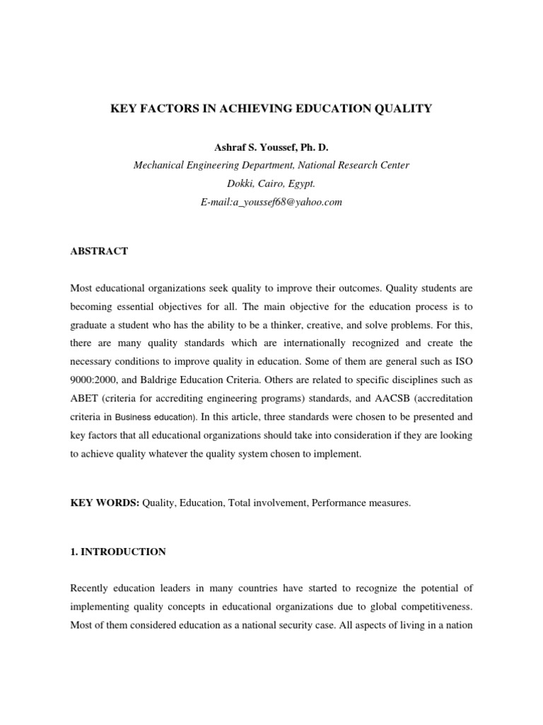 Key Factors for Quality Education Standards | PDF | Quality Management ...