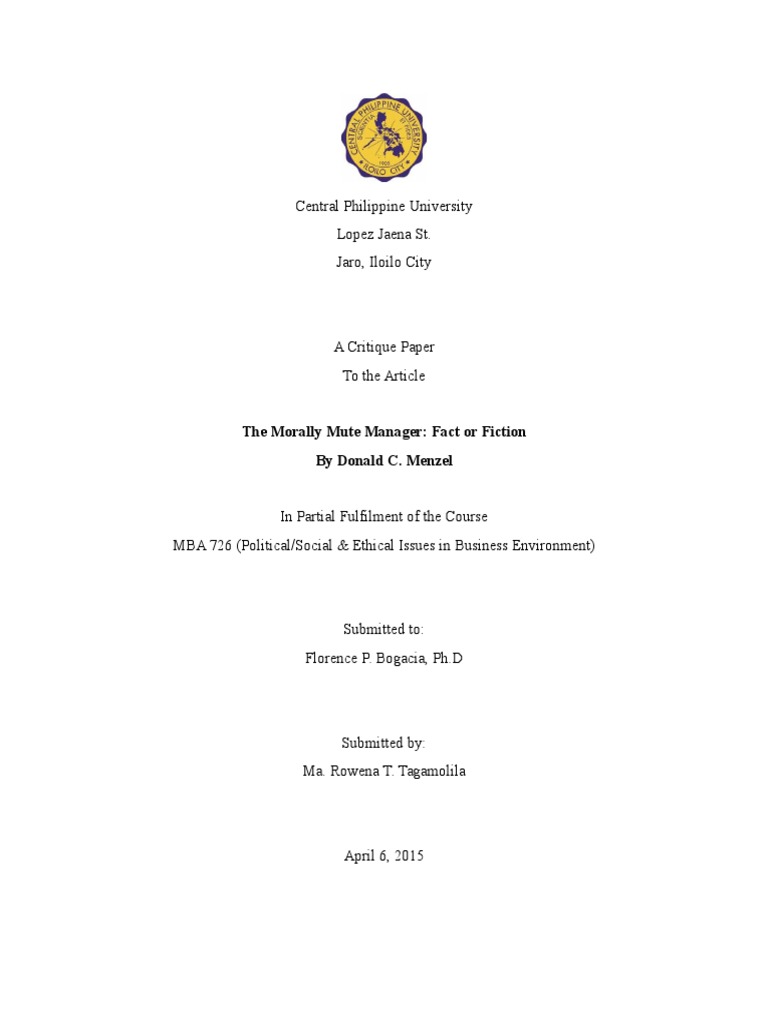 Critique of "Morally Mute Manager" | PDF | Public Administration | Morality