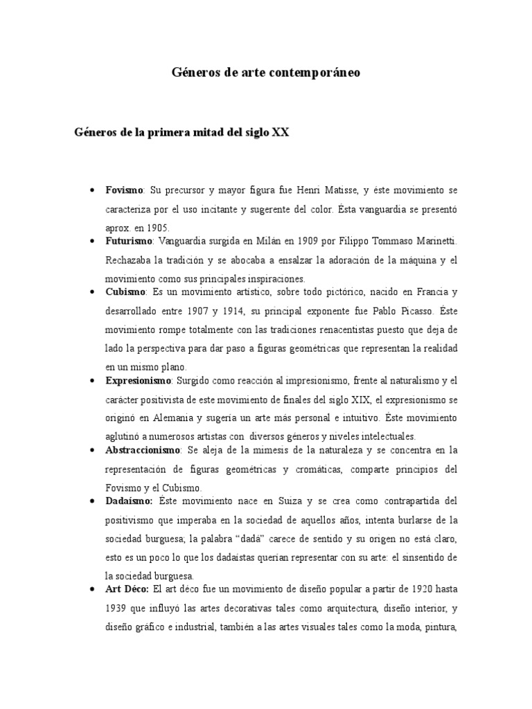 Géneros del Arte Contemporáneo | PDF | Vanguardia | Deconstruccion