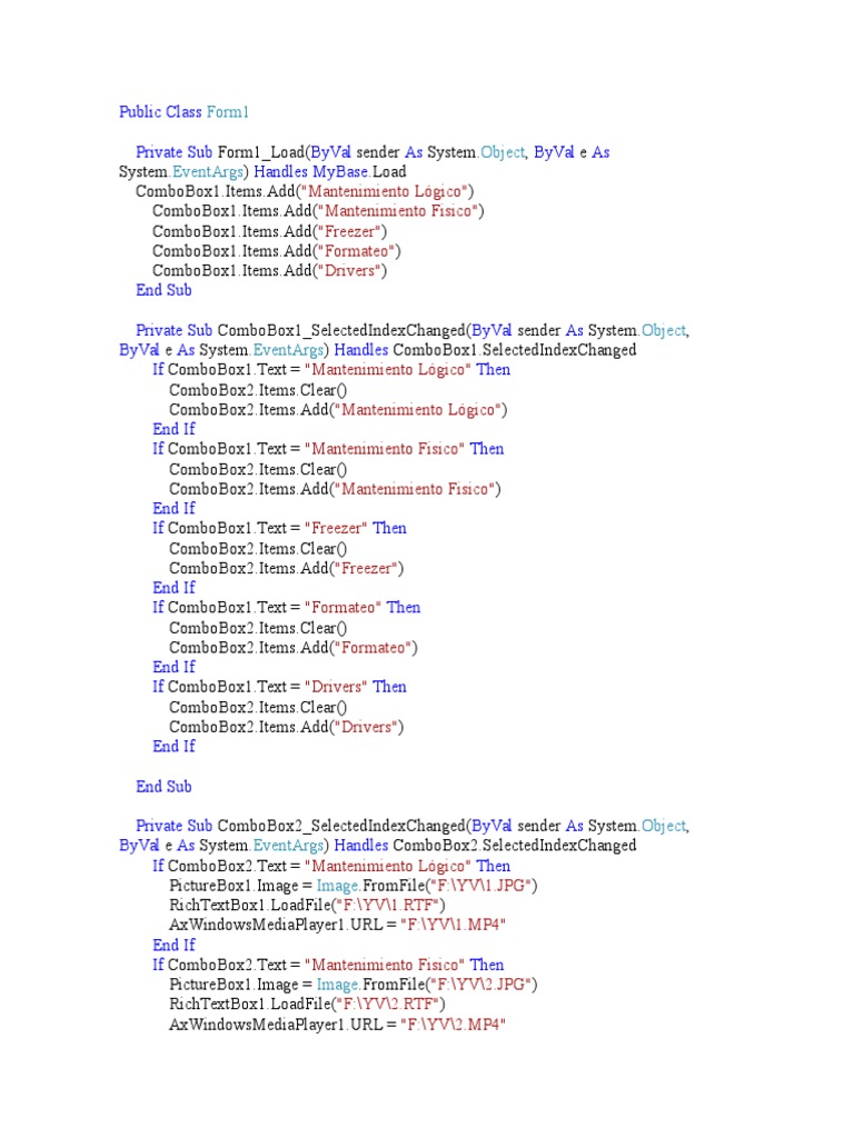 Form1 Object Eventargs: Public Class Private Sub Byval As Byval As Handles Mybase | PDF