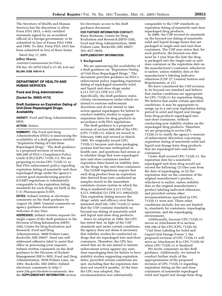 Notice: Reports and Guidance Documents Availability, Etc.: Expiration ...