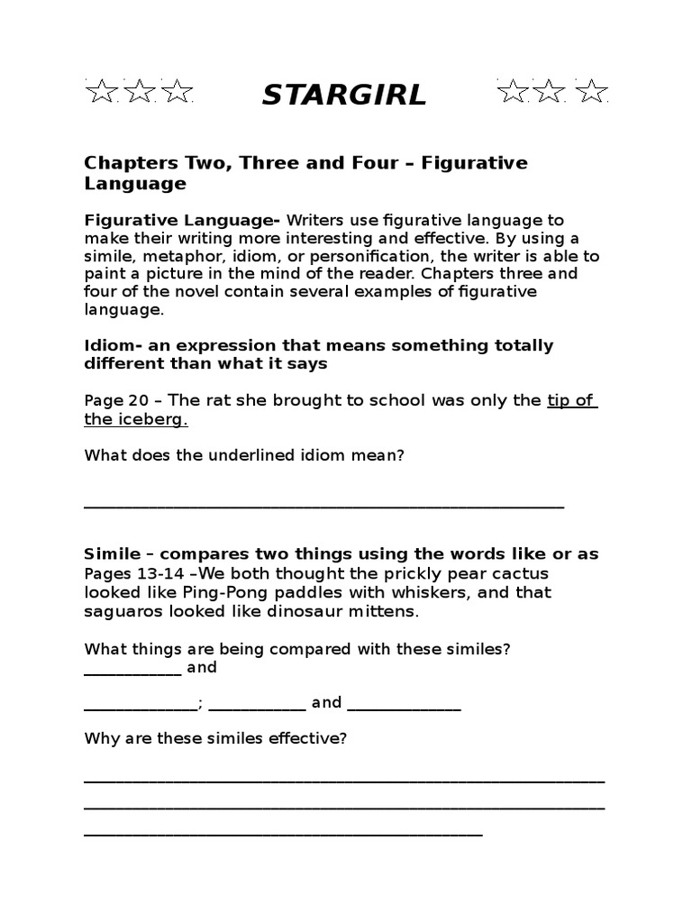 Stargirl: Figurative Language Guide | PDF