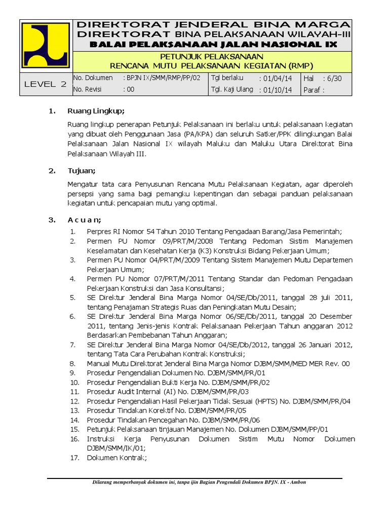 Rencana Mutu Pelaksanaan | PDF | Bisnis