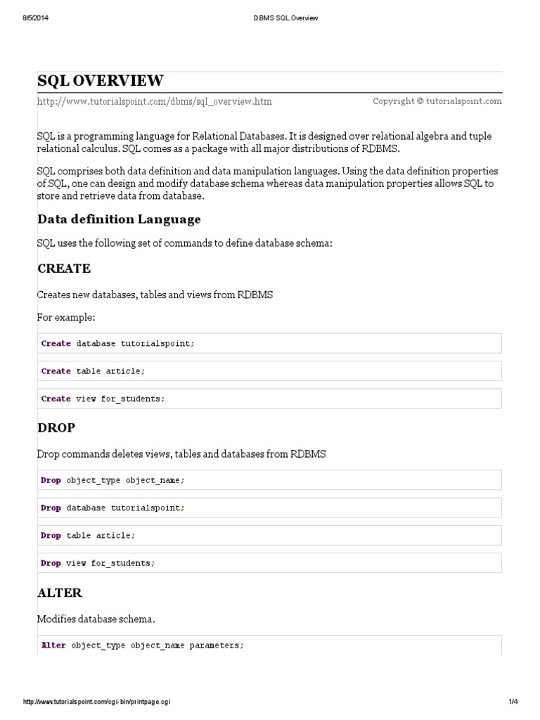 Dbms SQL Overview | PDF | Sql | Relational Model