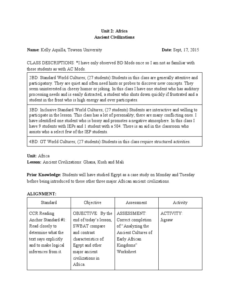 Teachingsegment2-Lessonplan 1 | PDF | Civilization | Educational Assessment