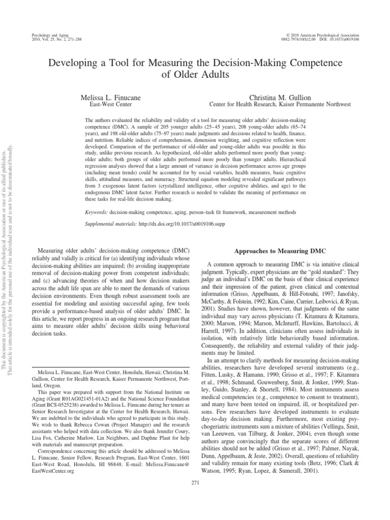 Developing A Tool For Measuring The Decision-Making Competence PDF ...