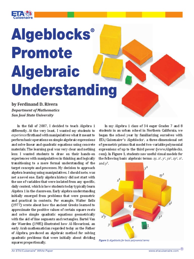 Algeblocks Promote Algebraic Understanding: by Ferdinand D. Rivera ...