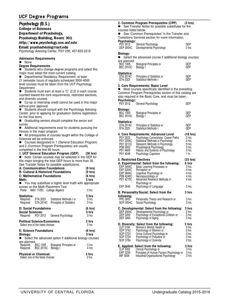 UCF Degree Programs: Psychology (B.S.) | PDF | Bachelor Of Science ...