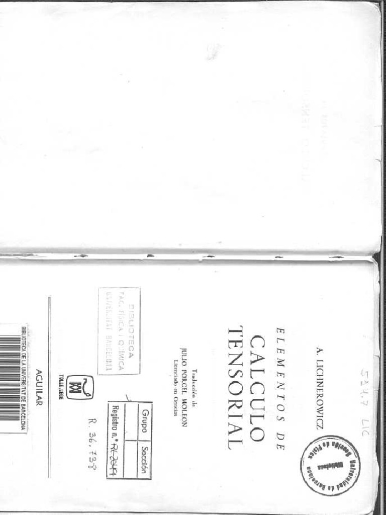 Elementos de Cálculo Tensorial. A. Lichnerowicz PDF | PDF | Science ...