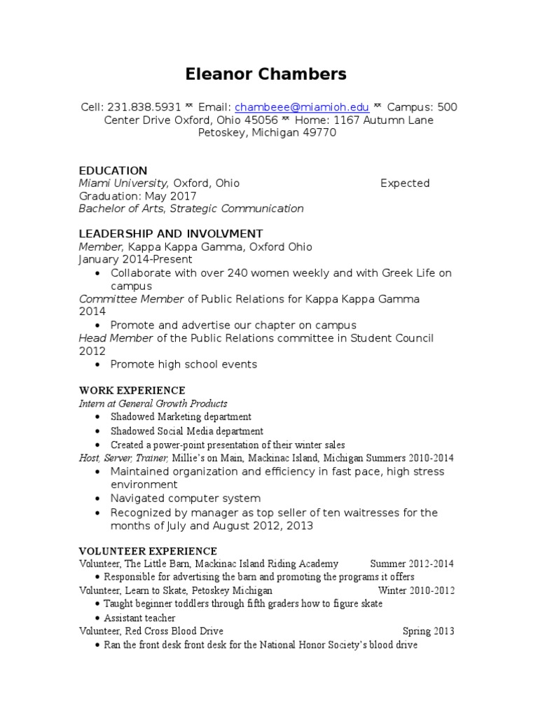 Eleanor Chambers' Resume Overview | PDF | Career & Growth