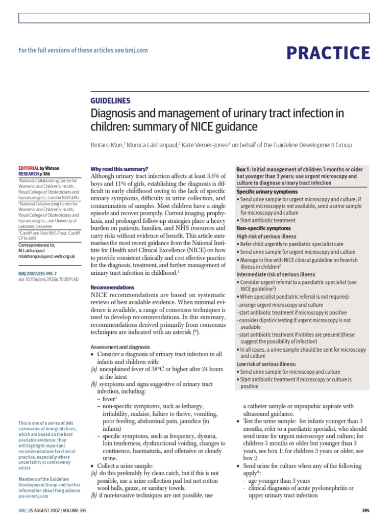 Diagnosis and Management of Urinary Tract Infection in Children Summary ...