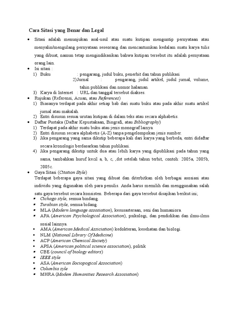 Cara Sitasi Yang Benar Dan Legal | PDF
